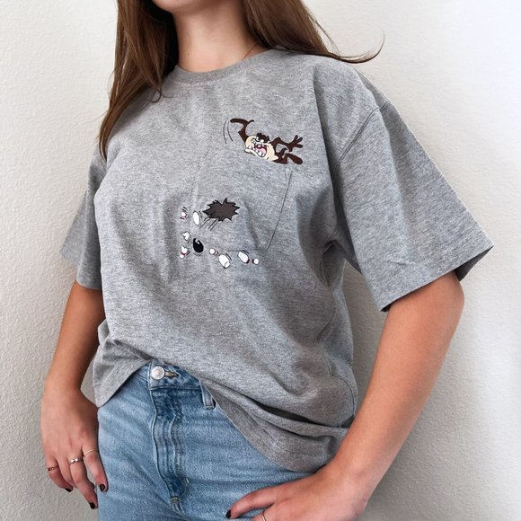 Warner Bros. | Tops | Vintage Looney Tunes 9s Warner Bros Taz Bowling Embroidered Logo Pocket ...